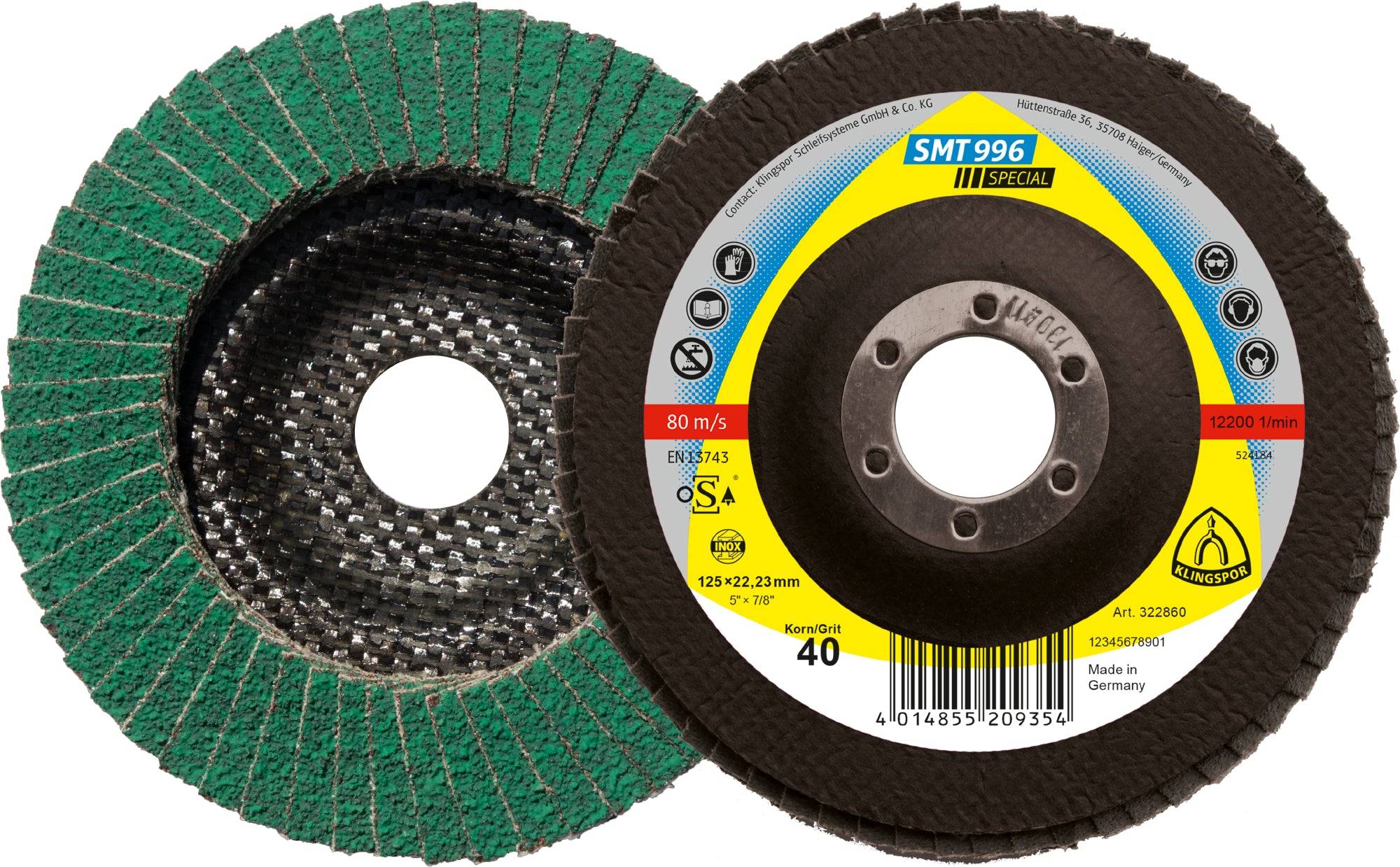 Klingspor Flap Disc 5 Inch X 7/8 Inch Convex 6 Degree 40 Grit SMT 996 ...